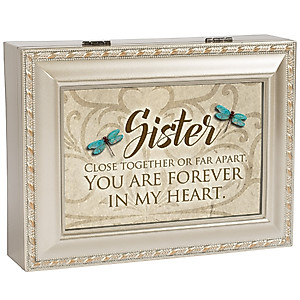 Cottage Garden Sister Together Far Apart Silvertone Rope Trim Jewelry Music Box Plays Wind Beneath My Wings