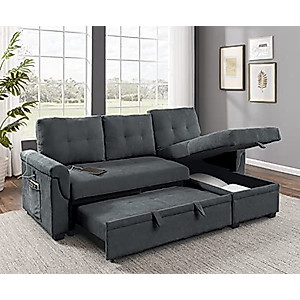 uhome Upholstered Sleeper Sofa with USB Ports sectional Couch Reversible Sofabed, Full XL, Gray