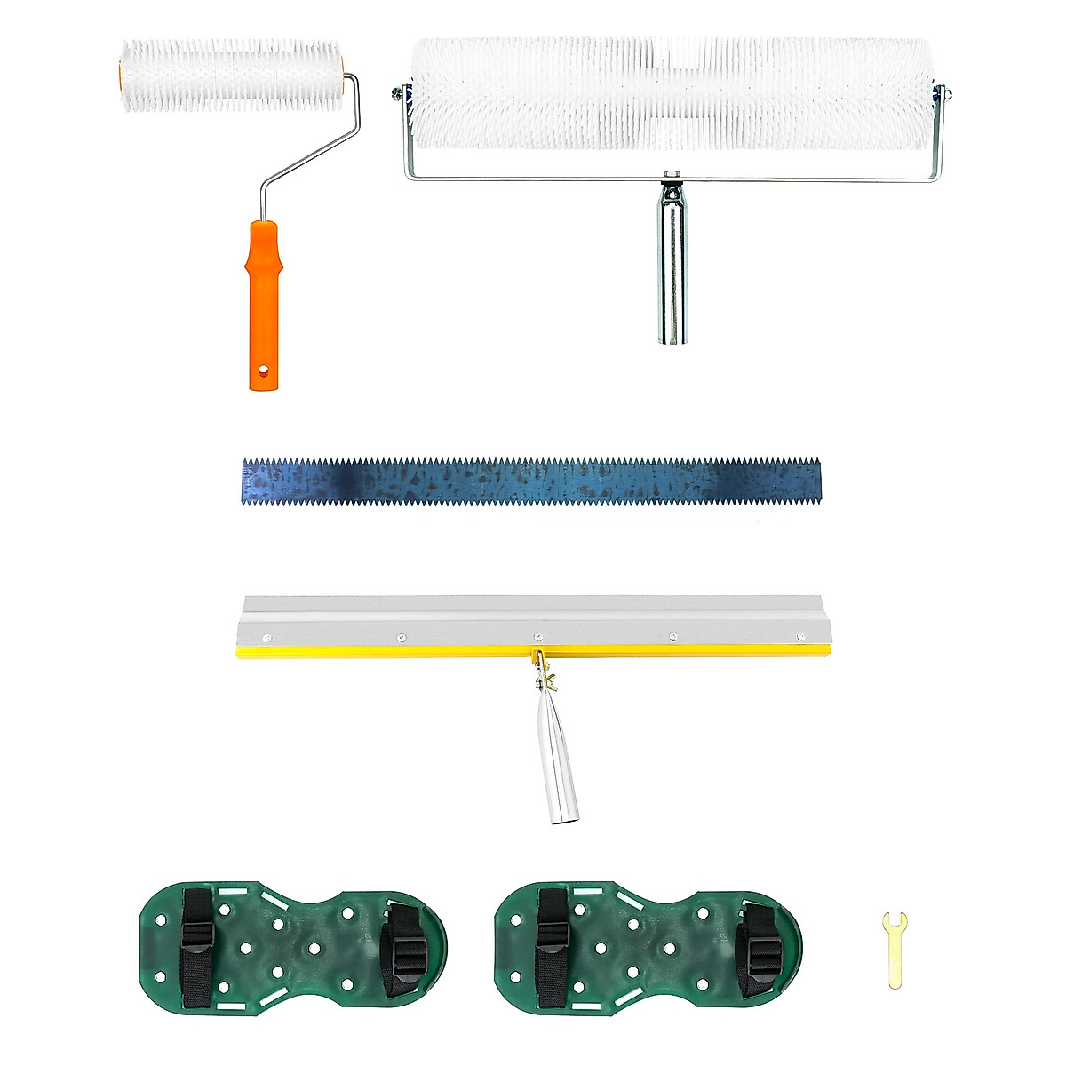 QWORK Self-Levelling Cement Tool Kit, Floor Construction Roller Spike Shoes, Epoxy Floor Paint Tool, Stainless Steel Scraper Self-Leveling Rake