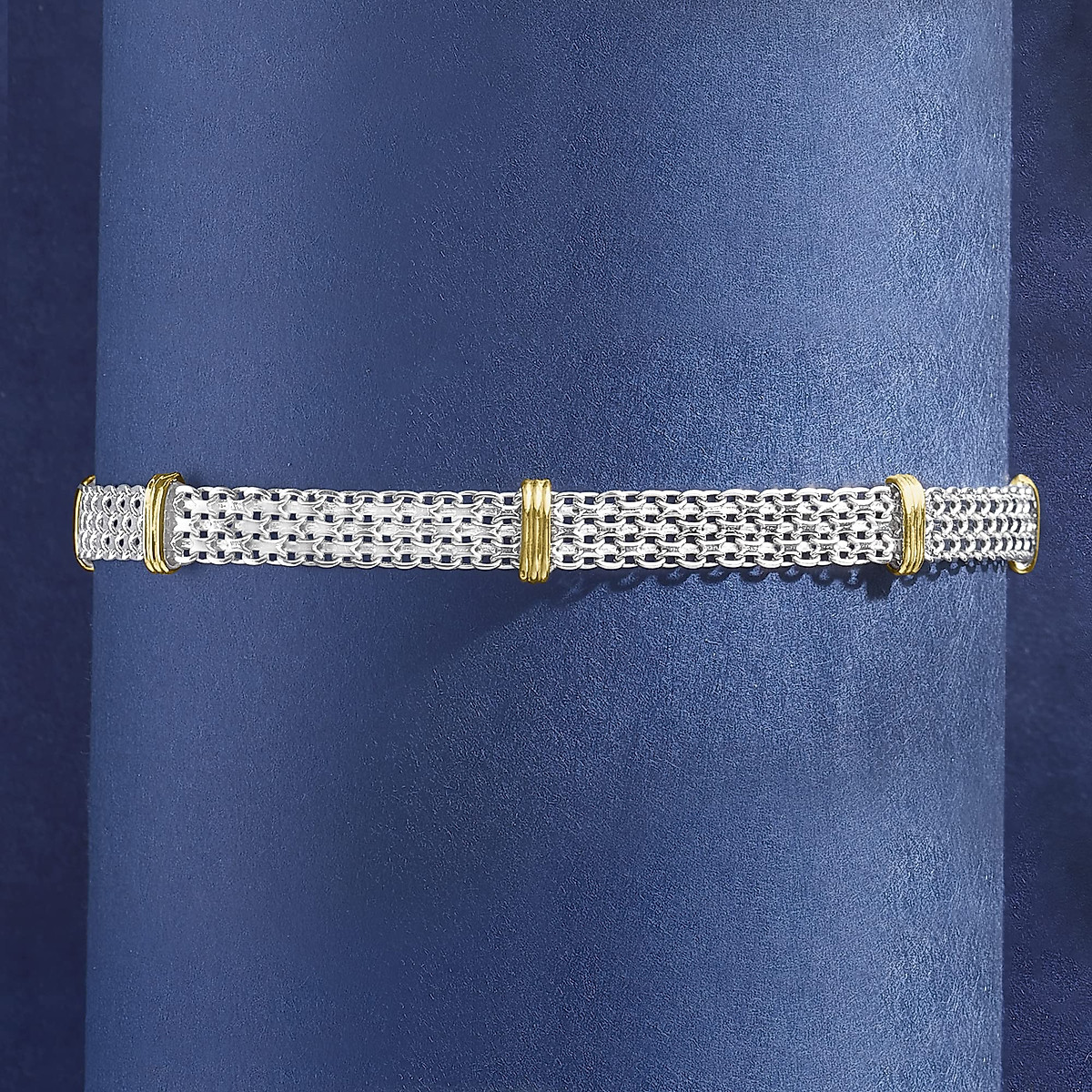 Ross-Simons Sterling Silver and 14kt Yellow Gold Bismark-Link Bracelet. 7 inches