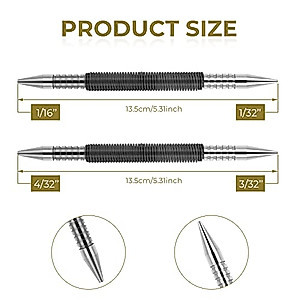 Grevosea 2 Pieces Spring Nail Set, Nail Set Tool and Hinge Pin Tool Dual Head Nail Setter Hammerless 1/8 1/16 and 1/32 Inch Spring Pin Punch Nail 3500 Psi Striking Force Door Pin Siding Removal Tool