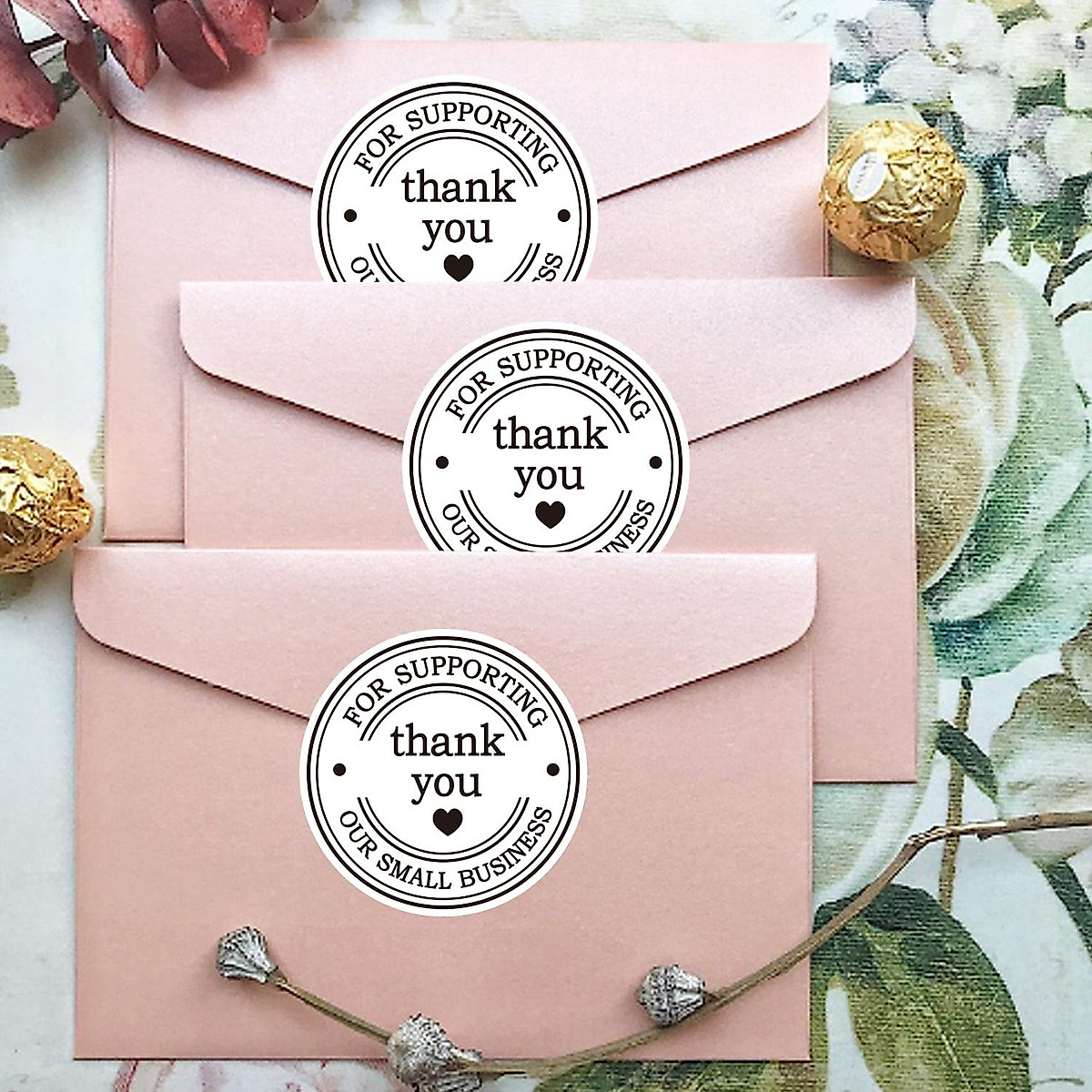 2" Round Classic Retro Stickers Thank You for Supporting Our Small Business Sticker Labels with Hearts - Printed White Thank You Stickers 500 Thank You Labels Per Roll (White, 2 inch)
