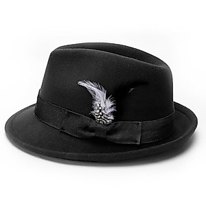 Ultrafun Fedora Hats for Men Women Short Brim Felt Winter Hat Panama Dress Fedora Hat (Feather-Black)