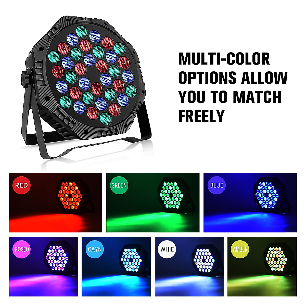 ZKEEZM 36 Led Stage Lights - DJ Par Lights, RGB Party Lights, 7 Colours Lighting with Sound Activated, Remote & DMX Control, DJ Uplighting for Parties, Birthday, Christmas, Bar, Wedding & Music Dance