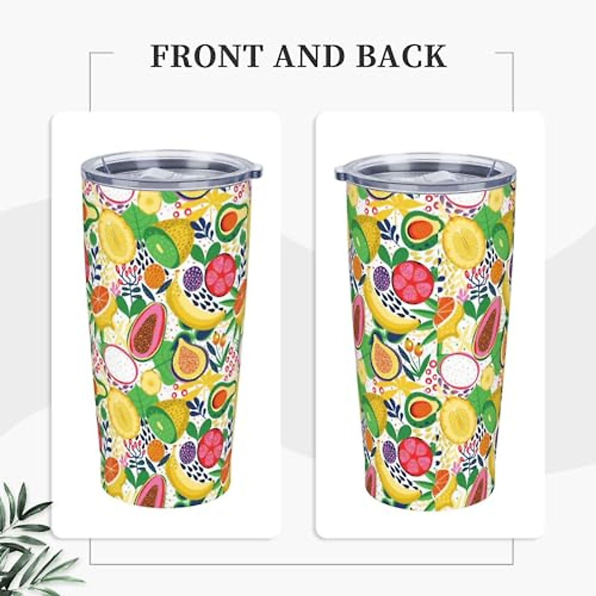 Yaxongx 20oz Tumbler Summer Fruits Banana Double Wall Vacuum Insulated Coffee Mug with Lid and Metal Straw Brush Reusable Stainless Steel Water Bottle Travel Cup Gifts for Car Ice Drinks Hot Beverage