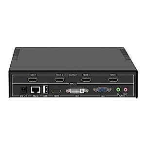 Video Wall Controller 2x2,Multi-Screen procrssor 4K@60HZ 4-Way HDMI/USB(Flash Drive)/DVI/VGA Input,with 11 Splicing Modes,180°Rotate,Supporting 1 VGA, 1 DVI, 1 USB, and 1 HDMI Input