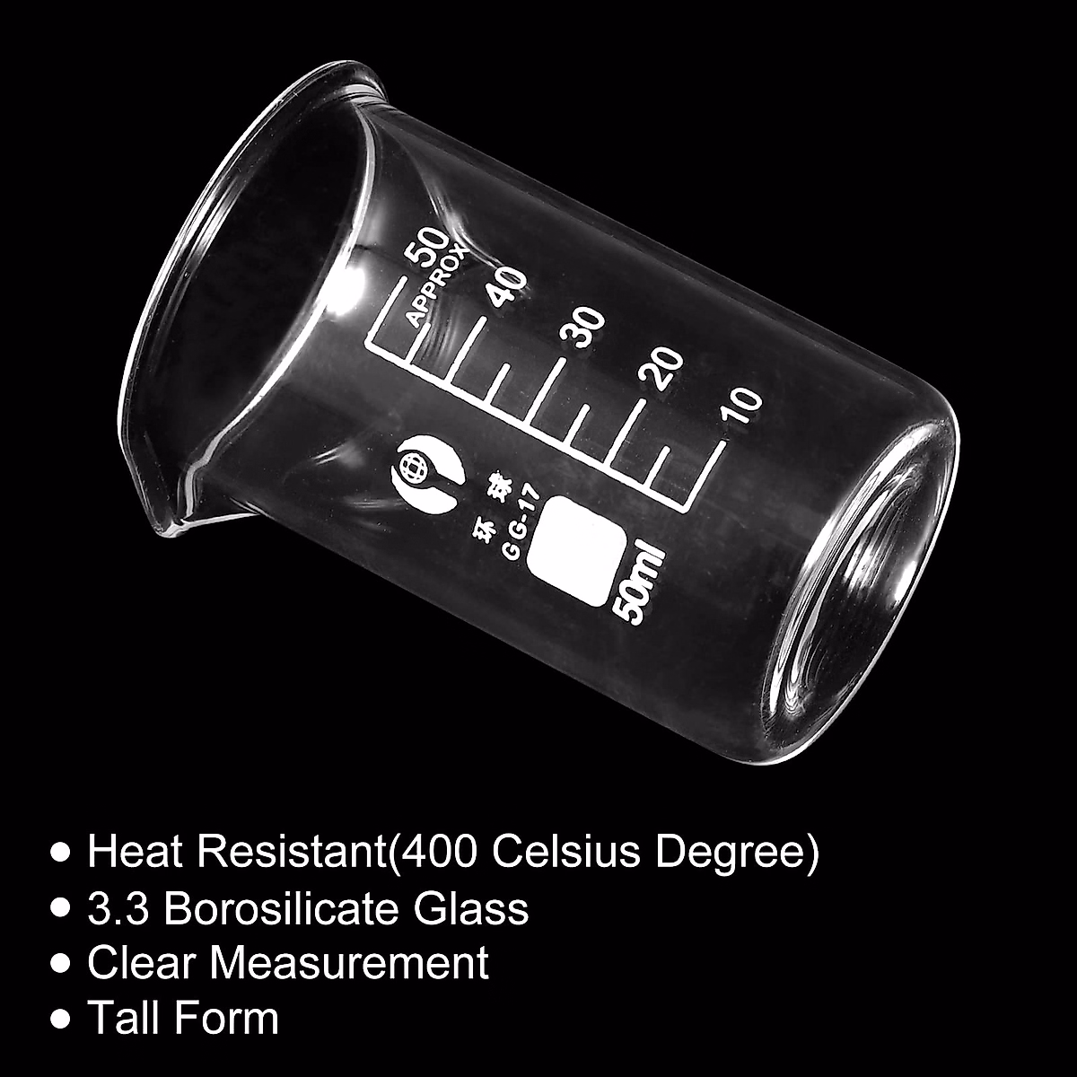 PATIKIL 3Pcs 50ml Tall Form Glass Beaker, 3.3 Borosilicate Glass Graduated Printed Scale Measuring Cups with Spout for Kitchen Lab Liquids