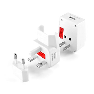 Universal Travel Adapter, Vsanstar International Wall Charger AC Plug Adaptor with 3A Smart Power and 2.1A USB for European USA UK EU Thailand NZ Australia 150 Countries(White)