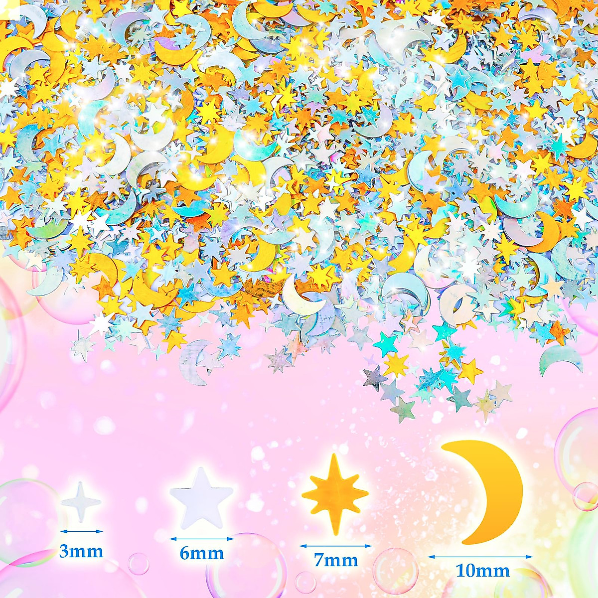 60 g Gold & Silive Confetti Christmas Confetti Stars Moons Planet Confetti Holographic Star And Moon Table Confetti For Party DIY Rainbow Metallic Glitter Foil Sequin Scatter For Birthday Wedding