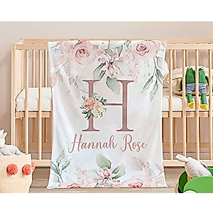 Personalized Baby Blanket for Girls with Name, Soft Micro Fleece Baby Blanket with Flowers, Baby Blanket Keeps Warm for Newborn, Infant, Floral