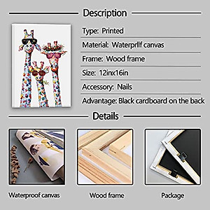 Giraffe Family Canvas Wall Art Animal Poster Prints Picture With Frame for Living Room Bedroom Nursery Office Kids Room Decor Gifts for Boy Girl and Babies(Lovely Giraffe, 16inchx12inch)