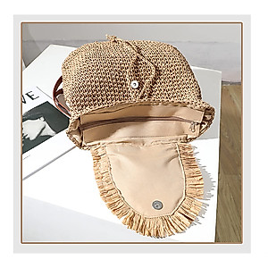 Erichman Women Fashion Straw Handmade Crochet Backpack Flap Drawstring Shoulders Bag Casual Beach Daypack (Brown,One Size)