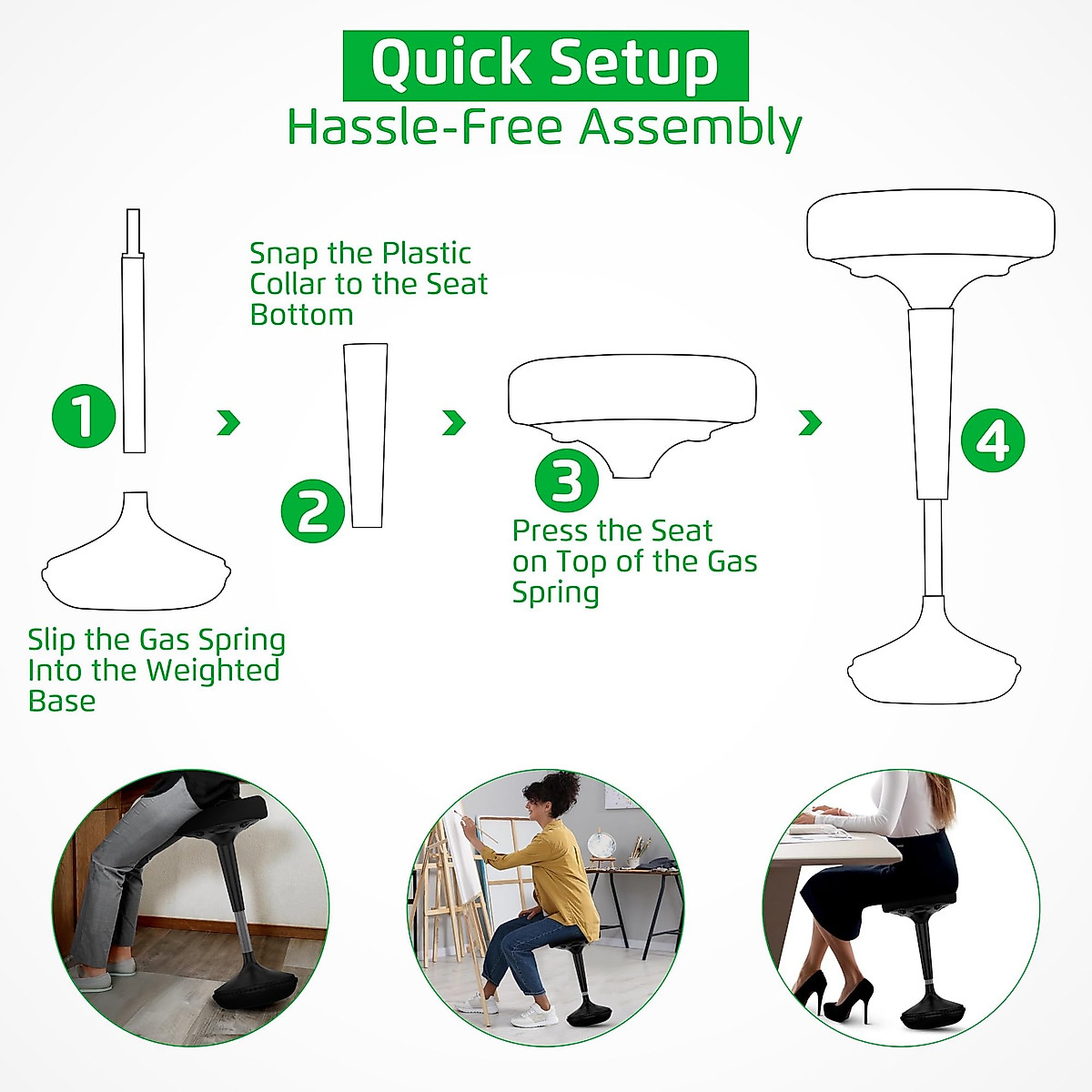 Wobble Stool Standing Desk Chair Ergonomic Tall Adjustable Height sit Stand-up Office Balance Drafting bar swiveling Leaning Perch Perching high swivels 360 Computer Adults Kids Active Sitting Black