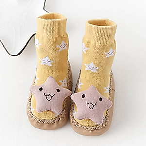 Lykmera Cute Children Toddler Shoes Autumn Winter Boys Girls Floor Socks Shoes Flat Bottom Non Slip Warm Socks Shoes (Yellow, 12-18 Months)