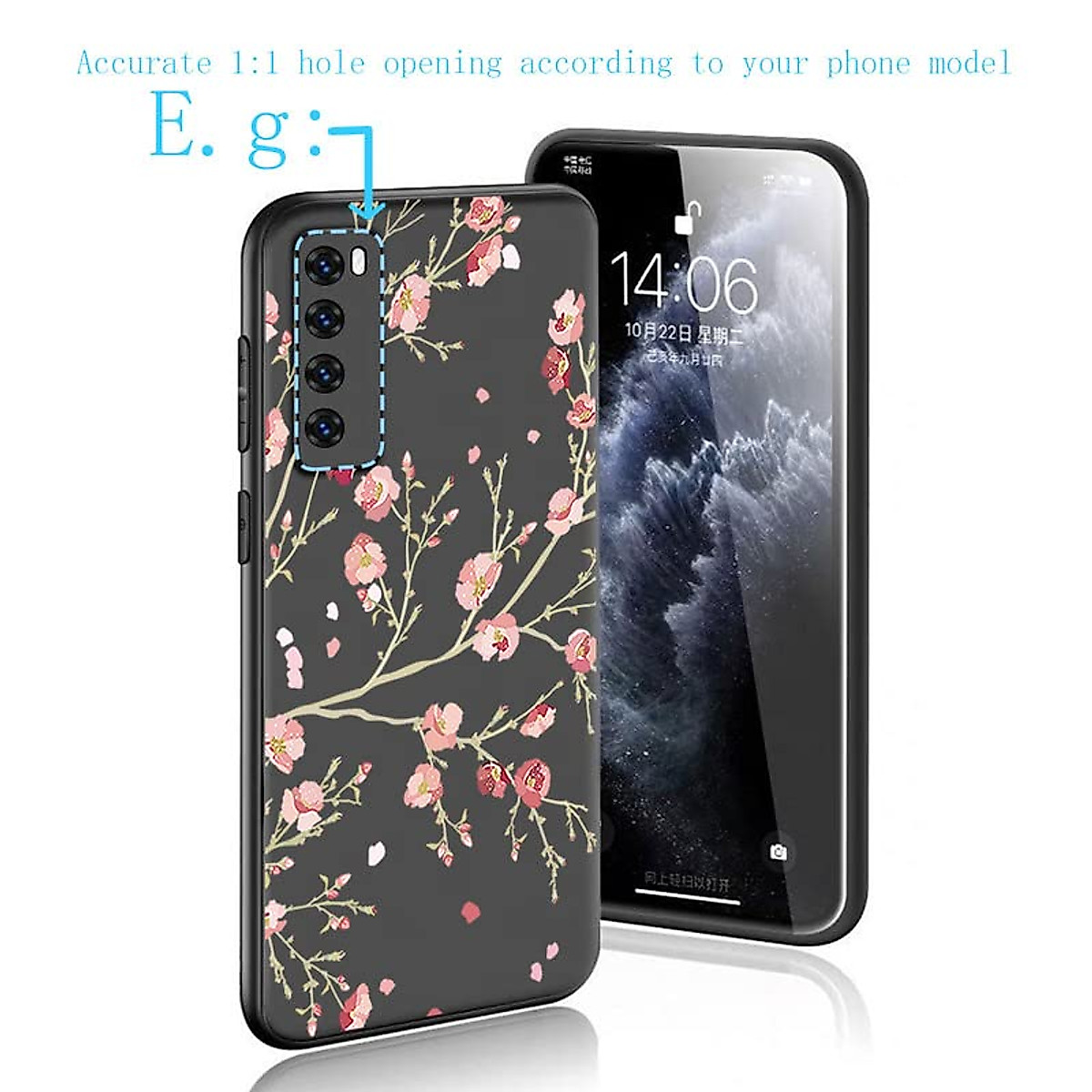 Cover for Gigaset GS5 Pro (6.30") Case IJTYHF Soft Silicone Case Bumper Shell +Tempered Glass 9H Screen Protector Protective Film, Black Phone Protective TPU Cases -Peach Blossom