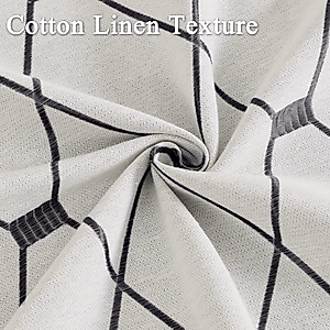 Joywell Cream Linen Textured Curtains 84 inches Long for Living Room Embroidered Farmhouse Window Curtain Grommet Drapes 2 Panels Heavy Cotton Curtains Black Checkered Pattern on Beige