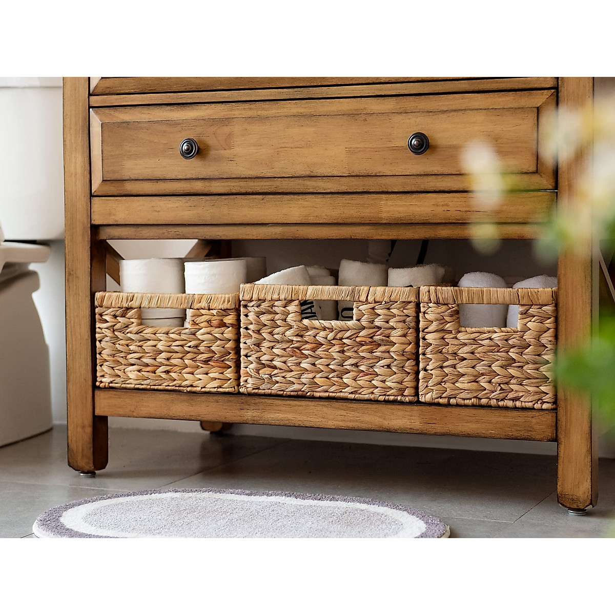 StorageWorks Wicker Storage Basket, Wicker Toilet Basket Tank Topper, Toilet Paper Basket for Back of Toilet Tank Top