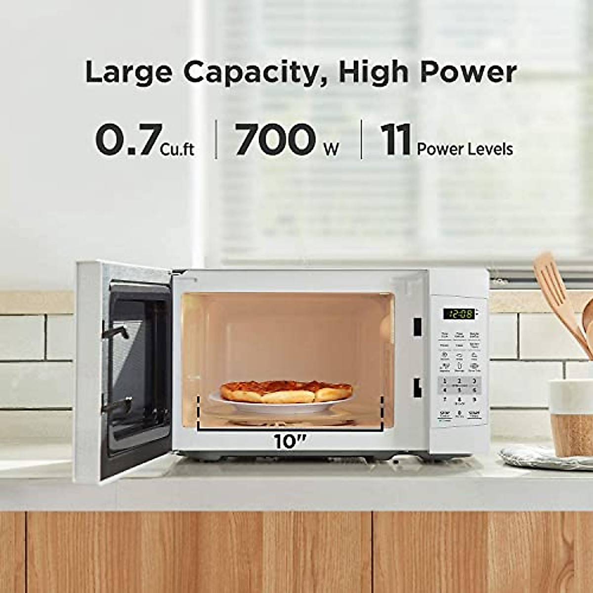 COMFEE' EM720CPL-PM Countertop Microwave Oven with Sound On/Off, ECO Mode and Easy One-Touch Buttons, 0.7 Cu Ft/700W, Pearl White