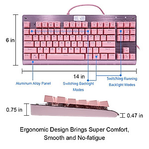 Granvela E-yooso Pink Z-77 Mechanical Keyboard | Aluminium Panel |Tactile Brown Switches | Rainbow LED Backlit | N-Key Rollover | 87-Key Tenkeyless | Hot Swappable