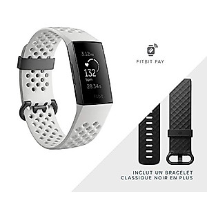Fitbit Charge 3 Special Edition Fitness Activity Tracker Graphite/White Silicone, one Size, 0.06 Pound