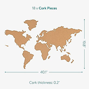 Navaris Cork Board World Map - Self-Adhesive Corkboard Continents for Wall to Pin, Plan and Document Travels - Includes 18 Cork Pieces and 10 Pins