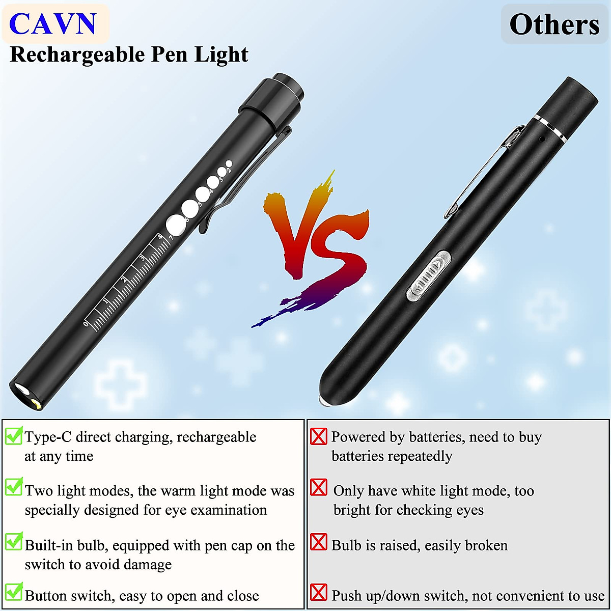 CAVN Rechargeable Pen Light with Pupil Gauge LED Penlights for Nurses Doctors, Warm/White Light, USB Rechargeable Medical Penlight Gifts for Nurses Nursing Student (Black)
