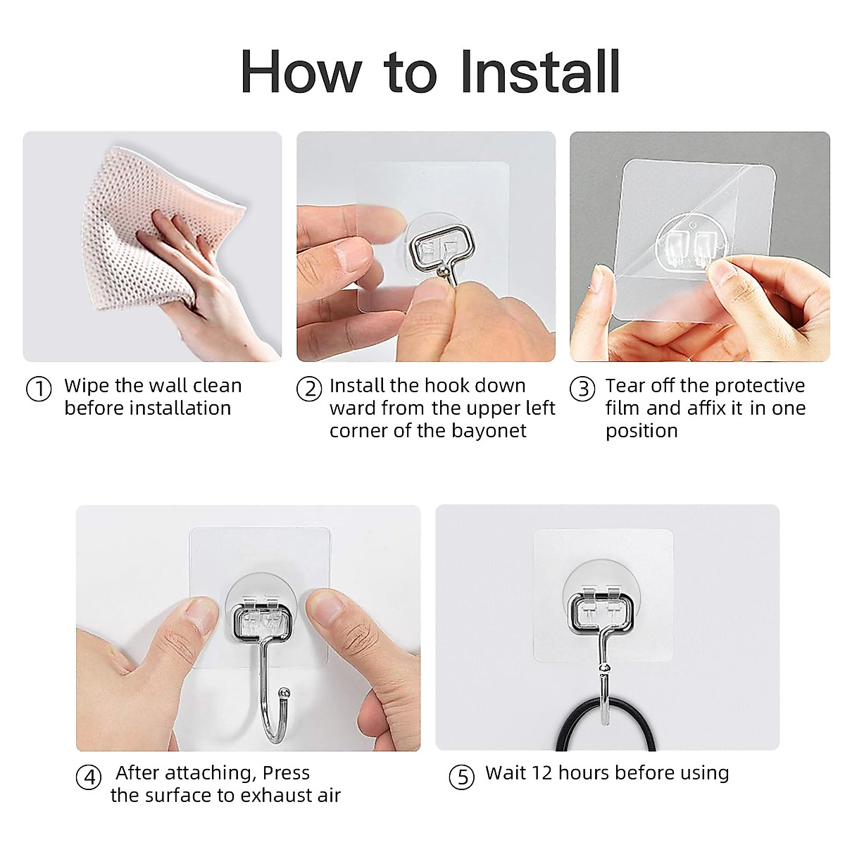 Large Adhesive Hooks for Hanging Heavy-Duty 44Ib(Max) 10 Packs, Wall Hangers without Nails Self-Adhesive Traceless Clear and Removable, Waterproof and Rustproof Multiple Uses for Bathroom Kitchen Home