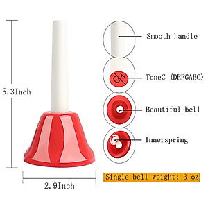 Yalloy Handbells Set Metal Hand Bells Set Coloful Toddler Handbell Musical Toy 8 Note Diatonic For Kids Bells Instrument,Festival,Musical Teaching,Church Chorus,Wedding,Family Party