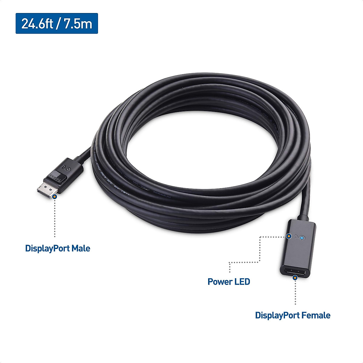 Cable Matters Unidirectional 32.4Gbps Active DisplayPort Extension Cable Gender Changer 25 ft / 7.5m, Support DisplayPort 1.4 with 8K 60Hz and HDR, for Oculus Rift S, HTC Vive Pro, Gaming Monitors