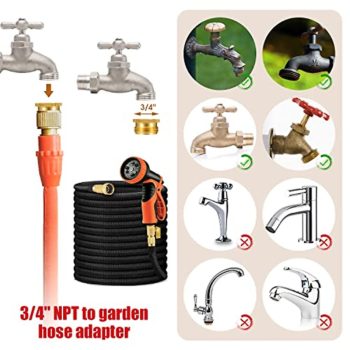 Solid Brass Garden Hose Adapter, 3/4" NPT Male Connector x 1”GHT Female Garden Hose, 1 Inch Male Pipe Fittings Thread to 1.3 Inch Female Garden Hose Thread, with Rubber Gasket and Sealant Tape