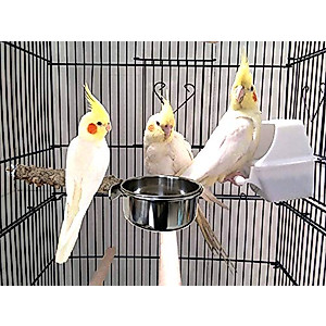 Vehomy Natural Wood Bird Perch with Bird Feeding Cups Bird Stainless Steel Food Water Bowls Dish Feeder for Cockatiel Conure Budgies Parakeet Parrot Bird Platform Stand