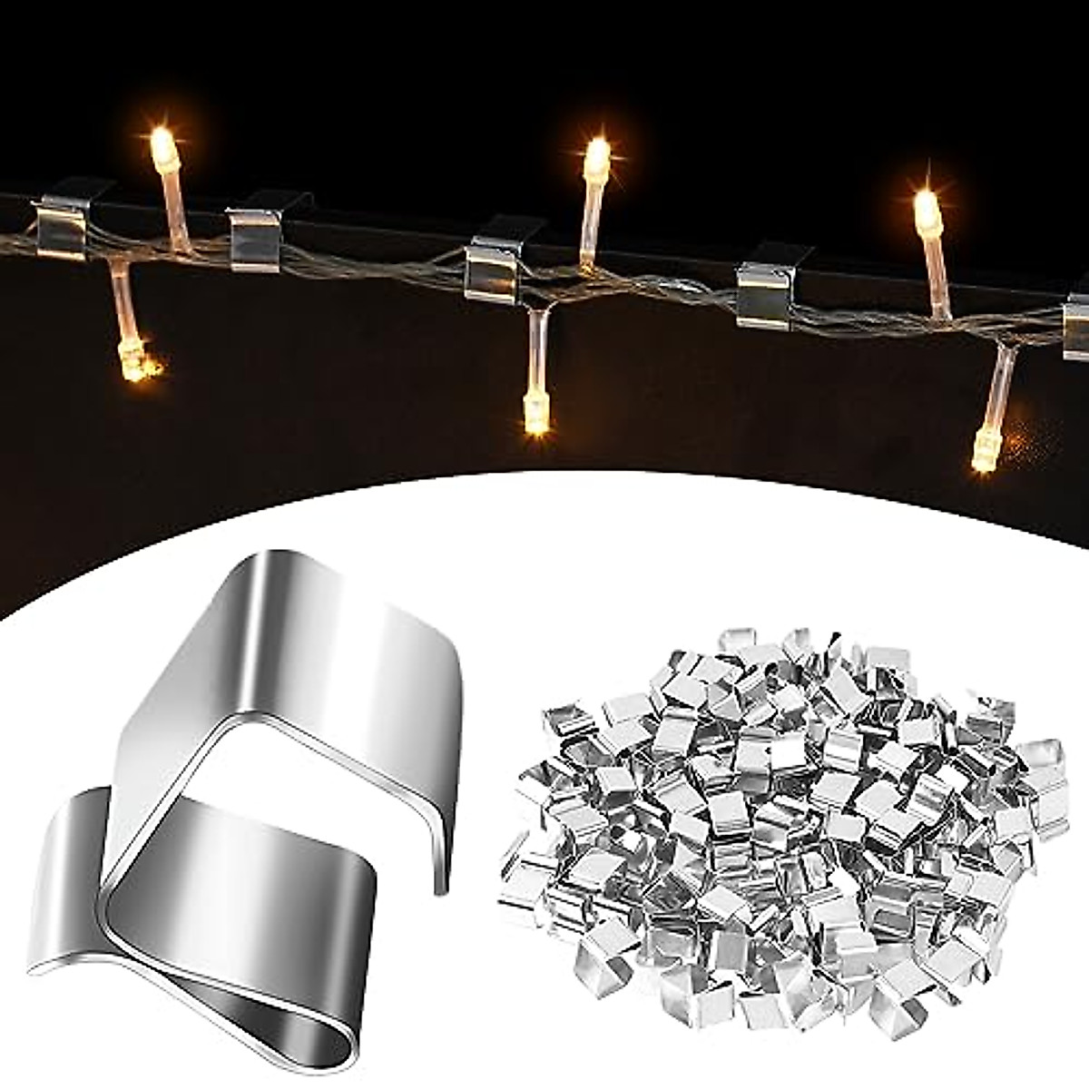 Emsiok 150PCS Metal Christmas Light Gutter Hooks, Galvanized Manganese Steel, Ideal for Outdoor String Lights