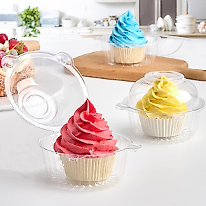 Zezzxu 100 Pack Individual Cupcake Containers, Clear Plastic Cupcake Holders with Dome Lids, Single Cupcake Carriers for Cupcakes, Hot Cocoa Bombs, Muffins, Pastries