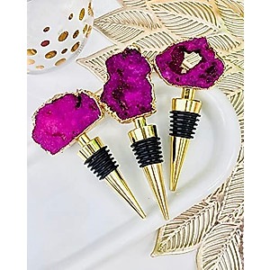 LUXE CRYSTAL CO. Handcrafted Purple Magenta Pink Agate Druzy Gold Natural Crystal Wine Champagne Stopper Handmade Bottle Barware Housewarming Bridal Shower (Pink)