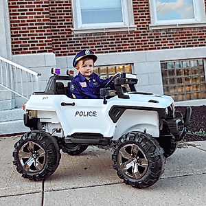 Aosom 53" L 2-Seater 12V Police Car Ride On Truck with Remote Control, Battery Operated Electric Car for Kids with Suspension, MP3 Player, Lights, Music, Horn, White