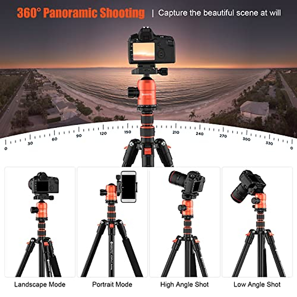 [Upgrade Version] GEEKOTO 77'' Tripod, Aluminum Camera Tripod Monopod, Foldable DSLR Tripod for Travel, Compact Tripod with 360 Panorama Ball Head Quick Release Plate for Travel and Work