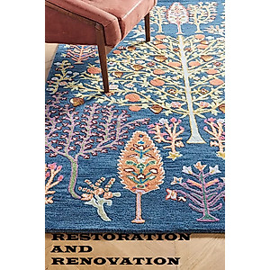 Restoration and Renovation New Summit Hand Made Area Rugs 100% New Zealand Wool Rugs (Navy, 12x9 ft)