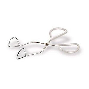 Better Houseware 10" Angled Tongs, Silver with White Handle
