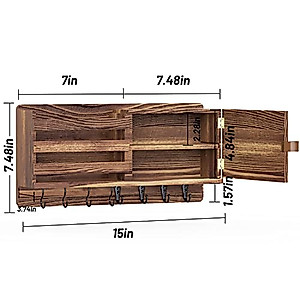 VEHHE Key Holder for Wall with Shelf, Mail Holder Organizer Wall Mount with 8 Key Hooks, Key Rack Hanger Made of Wood for Hallway Entryway Office Rustic Home Decor (15” x 7.5” x 3.7”)