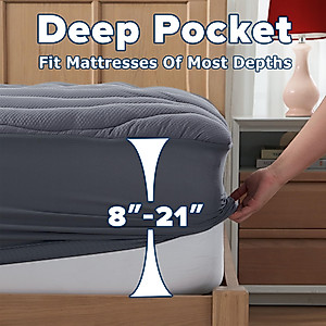 ELVEN HOME King Mattress Pad Extra Thick for Back & Hip Pain Relief, Pillow Top Cooling Mattress Topper Deep Pocket, Hotel Quality Down Alternative Mattress Pad Cover Quilted Fitted, Grey