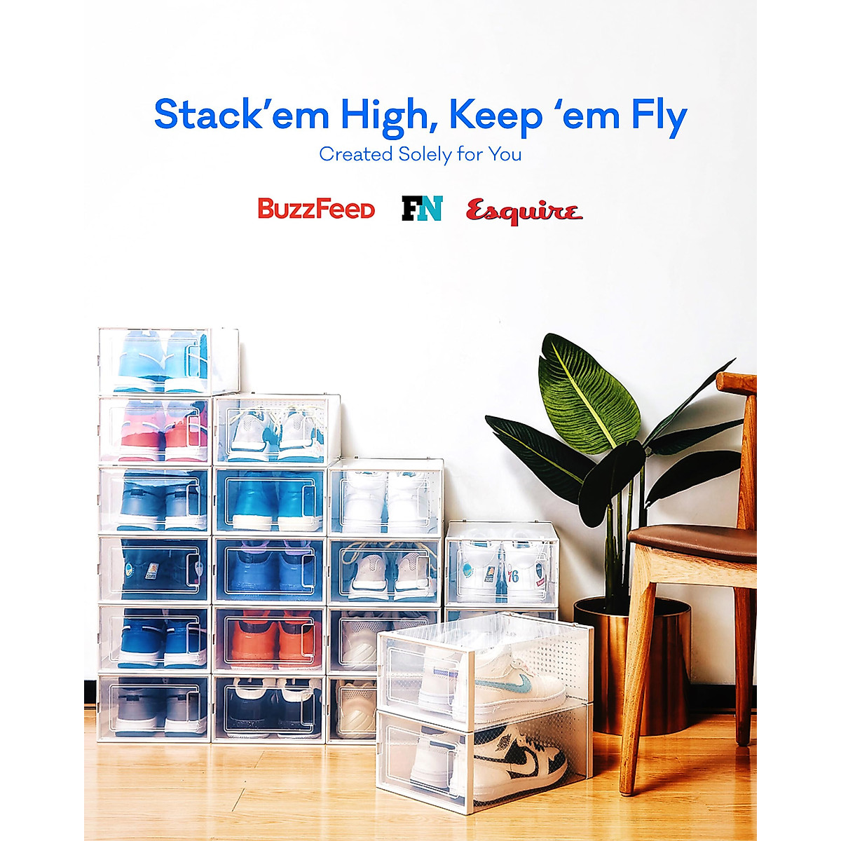 FINESSY Clear Shoe Storage Boxes Stackable - 12 Pack Shoe Box Clear Plastic Stackable for Sneaker Storage, Plastic Shoe Containers Boxes Organizer with Lids, Shoe Bin Display Case Closet Organization