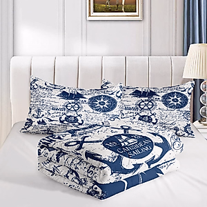 AILONEN Anchor Comforter Set for Teens Boys Kids, Nautical Theme Bedding Set Queen Size,Superior Quilted Duvet Ultra Soft,3 Piece 1 Comforter and 2 Pillowcases,Microfiber Fabric