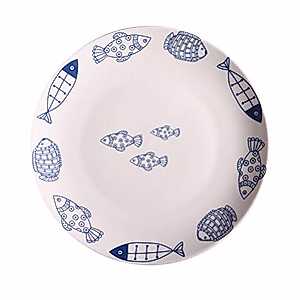 YARNOW 8-inch Ceramic Serving Plate Porcelain Round Platter Dessert Salad Tray Dinner Dish Bowl for Tabletop Home Restaurant (Nine Fishes)