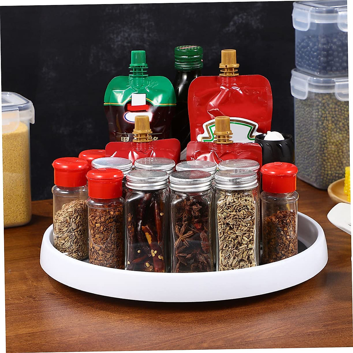 BESTOYARD 3pcs Rotating Tray Rotating Sundries Organizer Kitchen Turntable Organizer Rotating Cosmetic Tray Rack Round Tray Multi-Function Spice Tray Plastic Storage White Spinner to Rotate