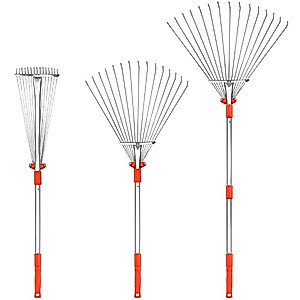 Buyplus Adjustable Garden Leaf Rake - 24 to 63 Inch Telescopic Metal Rake, Expandable Folding Leaves Rake for Lawn Yard, Flowers Beds and Roof