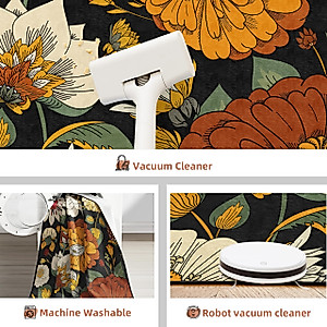 Tyrot Black Boho Floral Living Room Rugs Washable 8x10 Area Rug for Bedroom Farmhouse Non Slip Soft Mid Century Modern Accent Rugs Abstract Botanical Floor Carpet for Dining Room Grils Kids Room