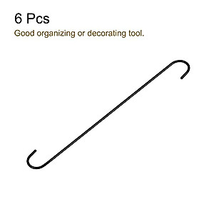 uxcell S Hanging Hooks, 16inch/400mm Extra Long Steel Hanger, Indoor Outdoor Uses for Garden, Bathroom, Closet, Workshop, Kitchen, Black, 6Pcs