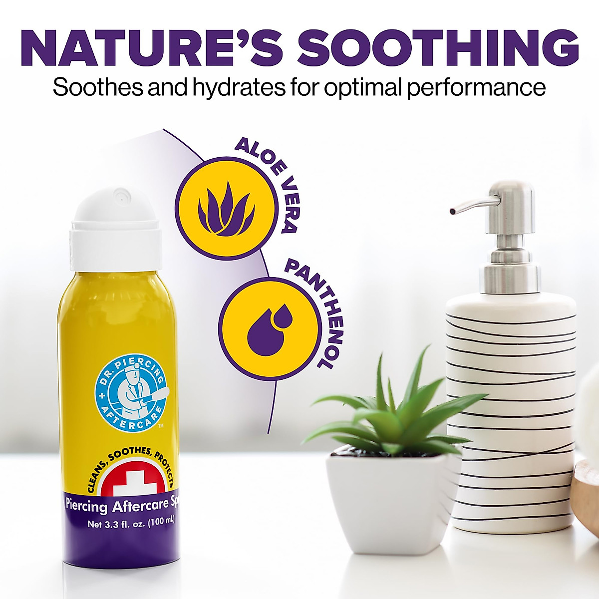 Dr. Piercing Aftercare Spray - Saline Solution for Piercings - Ear Piercing Cleaner Saline Wash Spray - Belly & Nose Piercing Keloid Bump, Piercing Cleaner - 100 mL,3.3 oz