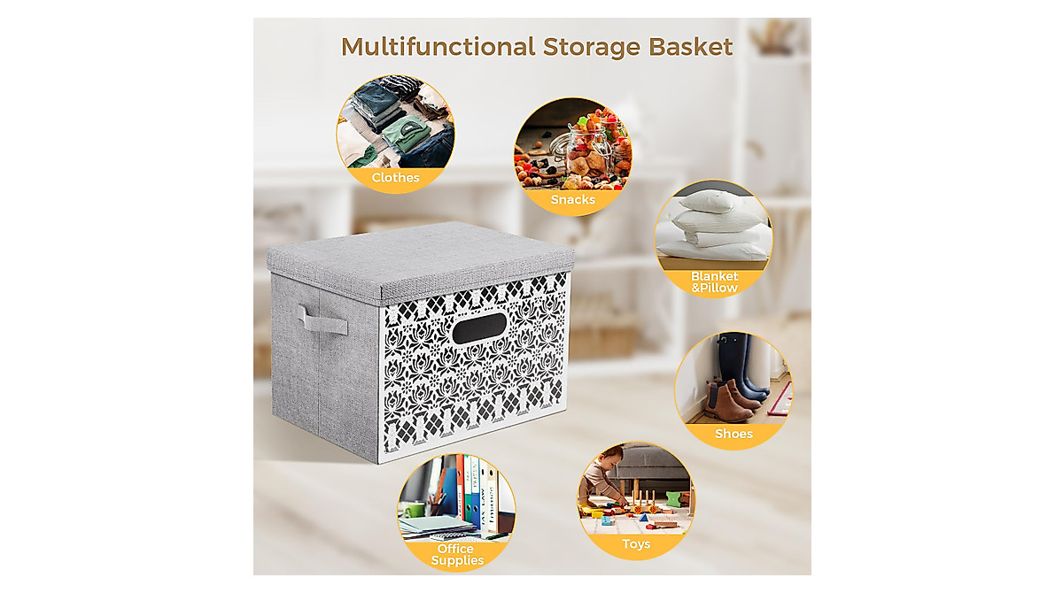 Iirios Storage Bins With Lids, 3 Pack Linen Foldable Storage Bins ...