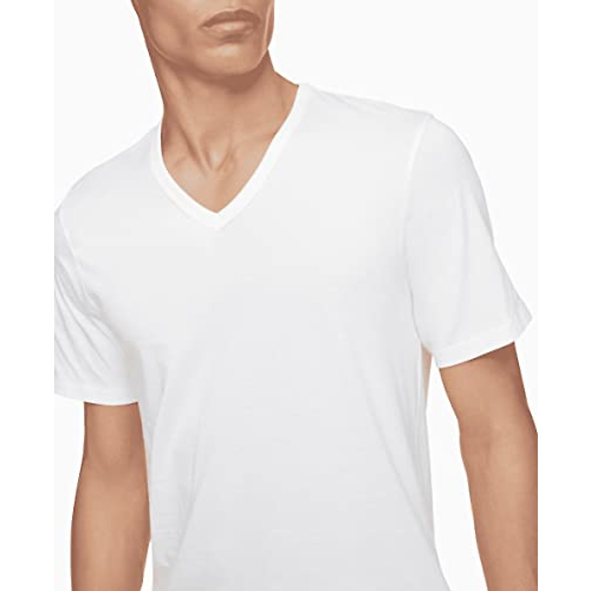 Calvin Klein mens 100% Cotton 3 Pack Short Sleeve Slim Fit V Neck, white - Large